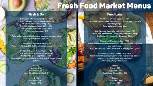 Menu & Prices – DBN – Pick n Pay Wine and Food Festival